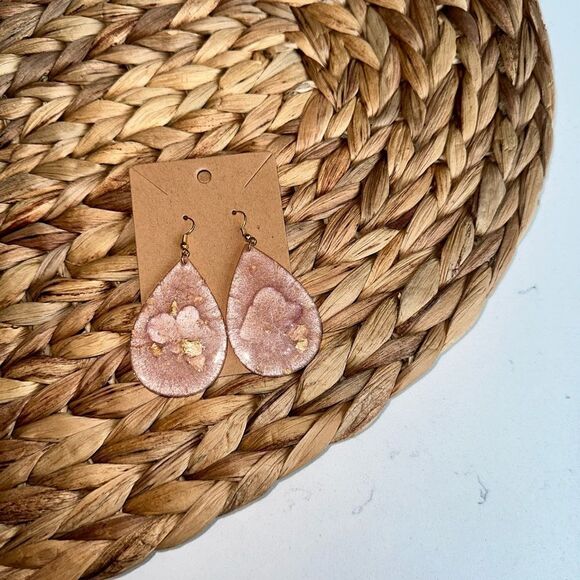 Jewelry | Brand New Handmade Blush Acrylic Earrings Withflower And Gold ...